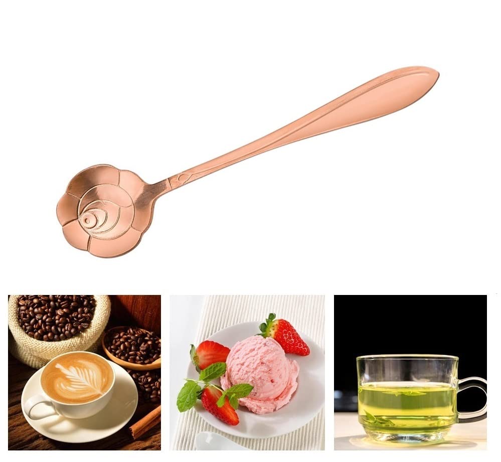 20 Pieces Stainless Steel Rose Flower Coffee Spoon Dessert Spoon Sugar Spoon Ice Cream Spoon Stirring Spoon Tea Spoon Milkshake Spoon Set for Tableware Kitchen, Cafe or Bar Rose Gold