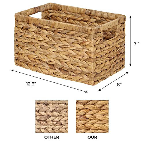 BARIEN Set of 6 Natural Water Hyacinth Storage Baskets 12.6” x 8” x 7”, Rectangular Wicker Basket with Built-in Handles, Medium (Natural - Set of 6)