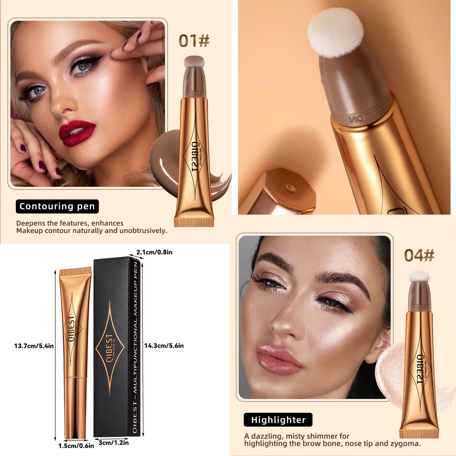 2PCS Highlighter Wand, Contour Wand Dupe, Contour Beauty Wand, Contour Beauty Wand, Liquid Highlighter Beauty Wand With Cushion Applicator, Face Highlight Bronzer Stick with Cushion Applicator