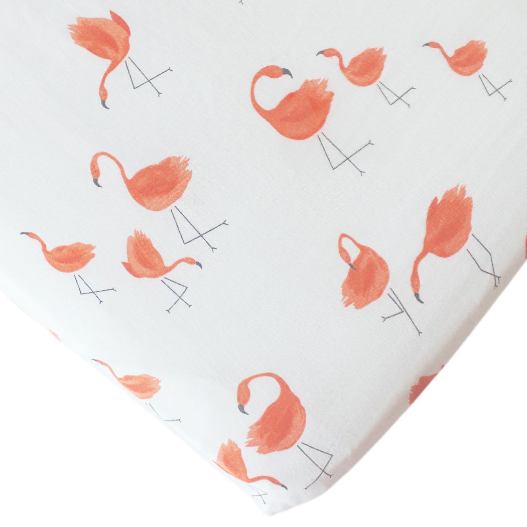 Baby Fitted Crib Sheets Set Muslin, Mini Portable Crib Sheet for Standard Crib and Toddler Mattresses by Vlokup, Flamingo