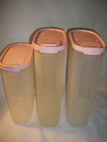 3 Tupperware Oval Modular Mates Cereal Food Storage Containers Canister Pink Lid