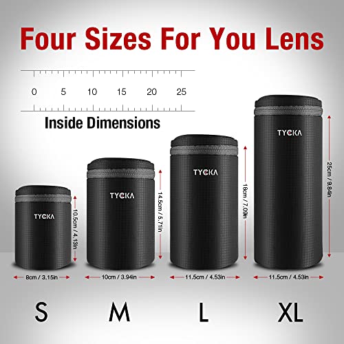 TYCKA Lens Pouch, Water Resistant Camera Lens Case Bag with Zipper for DSLR Camera Lens 4 Sizes, Black