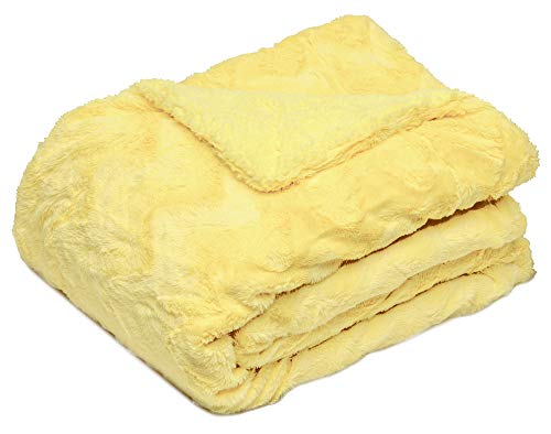Chanasya Soft Wave Faux Fur Throw Blanket - Soft, Lightweight Reversible Sherpa & Minky Blanket - 50" x 65β - Yellow