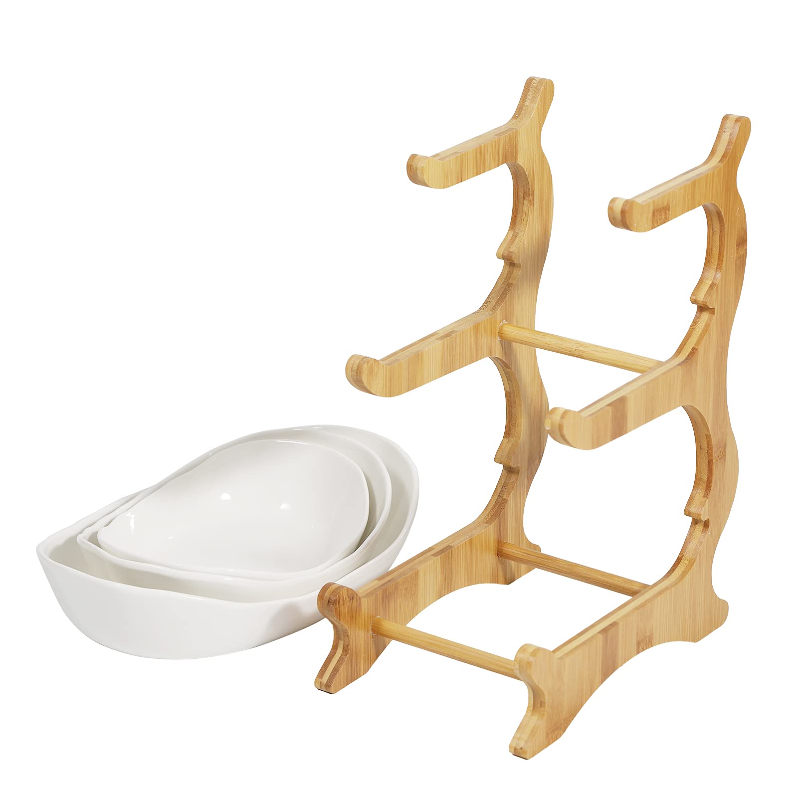3 Layer Ceramic Fruit Plate,3 Tier Serving Platter Tray Kitchen,Porcelain Tiered Vegetable Serving Tray Dessert Appetizer Cake Dish with Wood Stand for Kitchen and Home,for Wedding Banquet