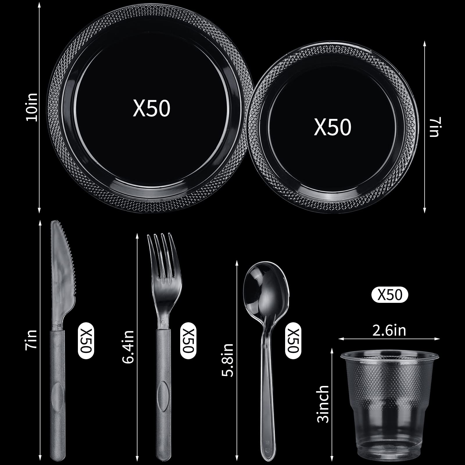 300 Pcs Clear Plastic Plates with Clear Plastic Cutlery Set, 50 Guests Disposable Plastic Utensils Plastic Silverware Clear Dinnerware Set Include Dinner Plates, Clear Cups, Forks, Spoons, Knives