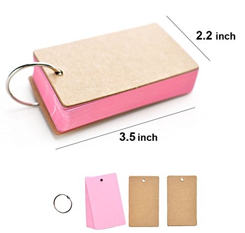 Blank Flash Cards Index Cards Note Cards with Binder Ring, Assorted Colors, 3.5 x 2.2 Inches,10 Packs, 50 Sheets/Pack
