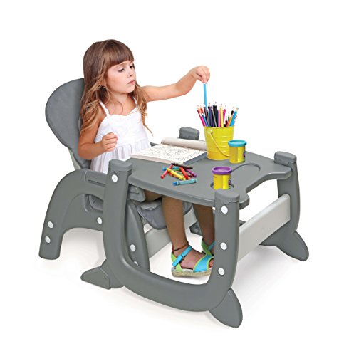 Badger Basket Envee II Baby High Chair with Playtable Conversion – Gray Chevron, 5-Point Harness, Dishwasher Safe Tray, Machine Washable Cushion
