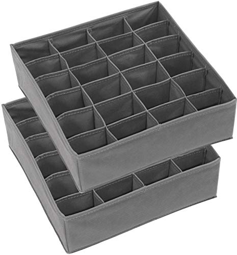 Simple Houseware 2 Pack Closet Socks Organizer, 24 Cell Drawer Divider, Dark Grey
