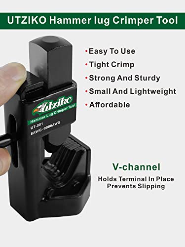 UTZIKO Hammer Lug Crimper Tool for 8 AWG - 0000 AWG Battery and Welding Cables