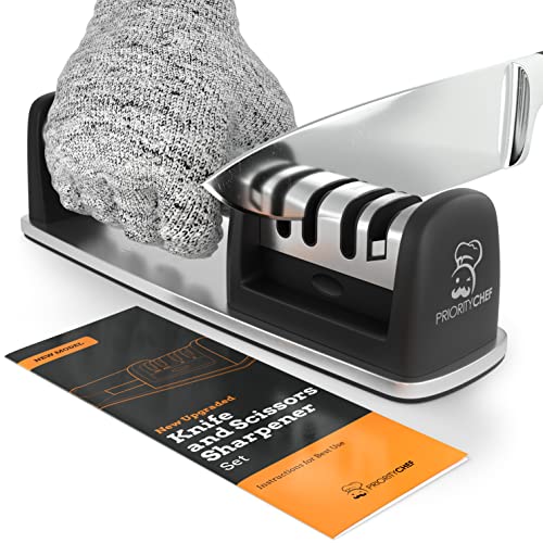 PriorityChef Premium Knife Sharpener, Professional Knife Sharpening Rods to Sharpen Your Knives, Handheld Manual Knife Sharpeners for Kitchen Knives, Scissor Sharpener