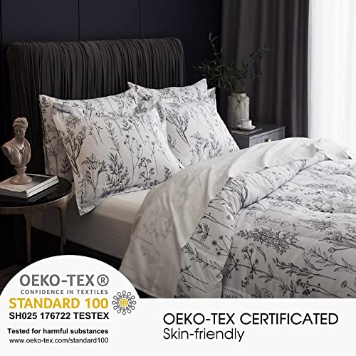 HYPREST Queen Bed in A Bag Comforter Set with Sheets, 7 Pieces White Floral Comforter Set Queen Soft Lightweight Breathable, Rustic Farmhouse Bedding Sets Queen All Season