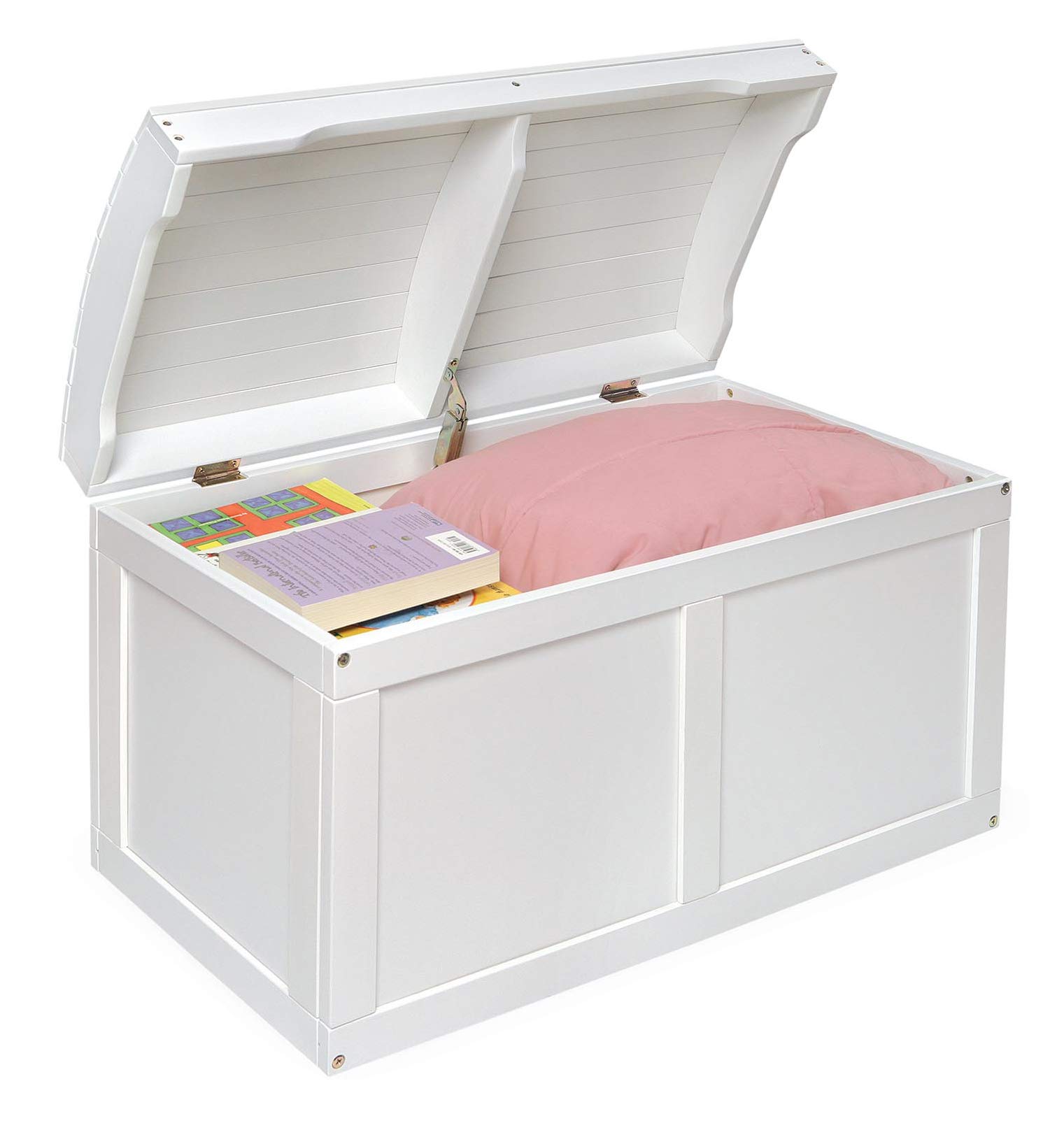 Badger Basket Hardwood Safety Hinge Barrel Top Toy Storage Chest, White (01335)