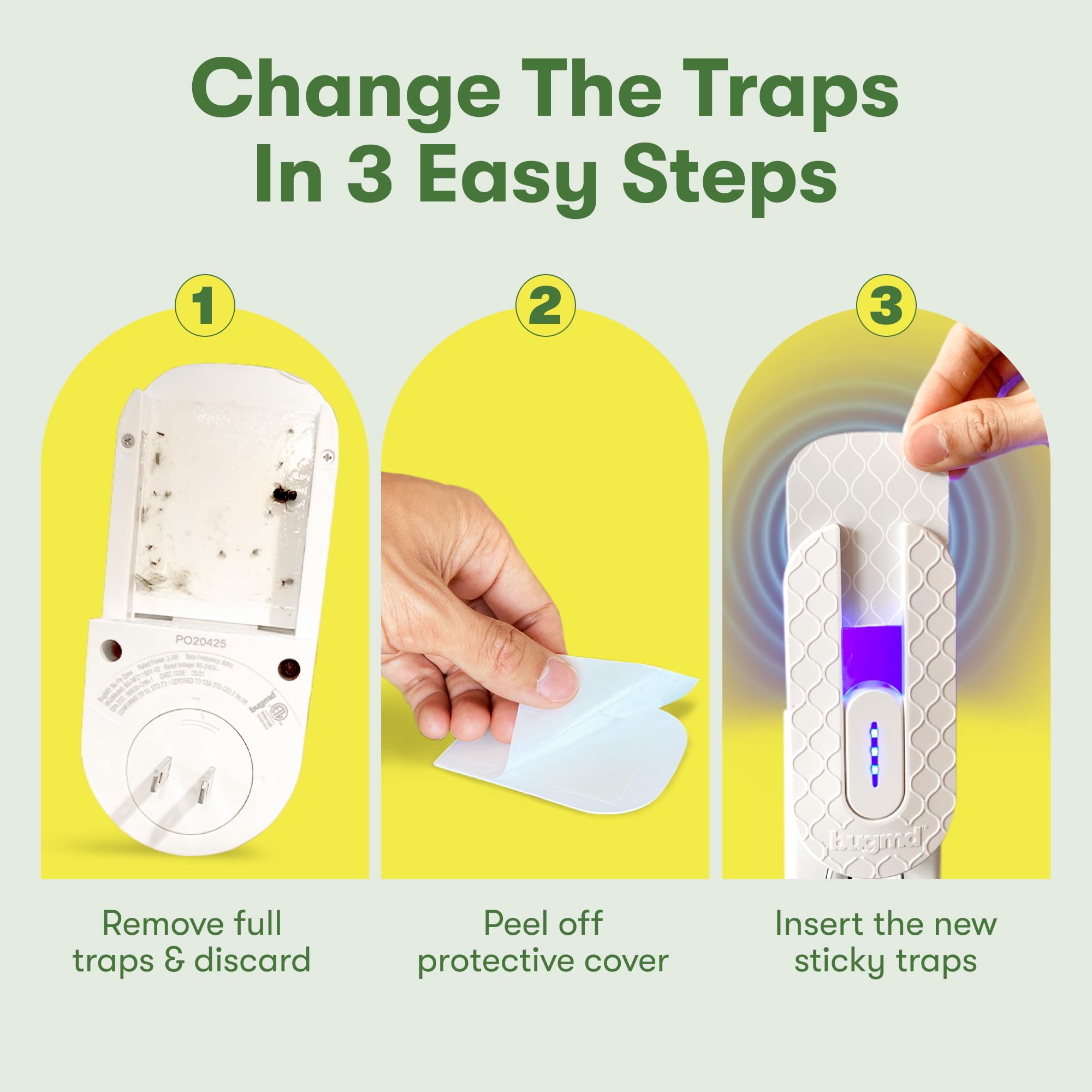 BugMD No Buzz Zone - Flying Insect Trap Catcher Indoor Fly Safer Home Fruit Traps for Gnat Moth Mosquito Bug Light Plug in Killer Refillable Uv Zapper Flea Inside and Indoors