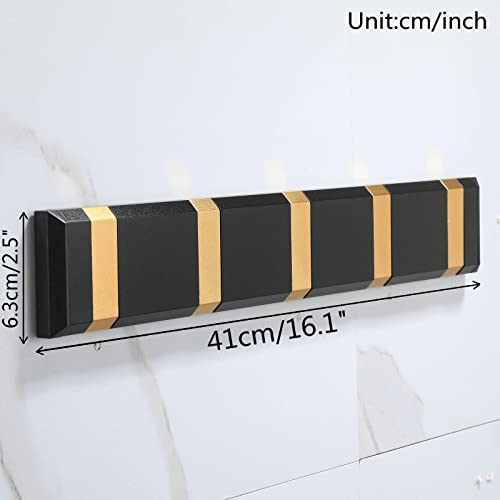 Beelee Coat Rack Wall Mount Floating Hook Rack, Space-Saving Towel Hanger Folding Coat Hooks for Coats,Scarves,Hat and More,Black and Gold Finish