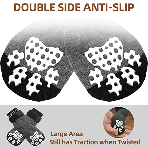 PUPTECK Double Side Anti-Slip Dog Socks with Adjustable Straps for Small Medium Large Dogs Indoor Hardwood Floor, 2 Pairs Pet Paw Protection Traction Control Grip Socks Prevents Licking, Grey L