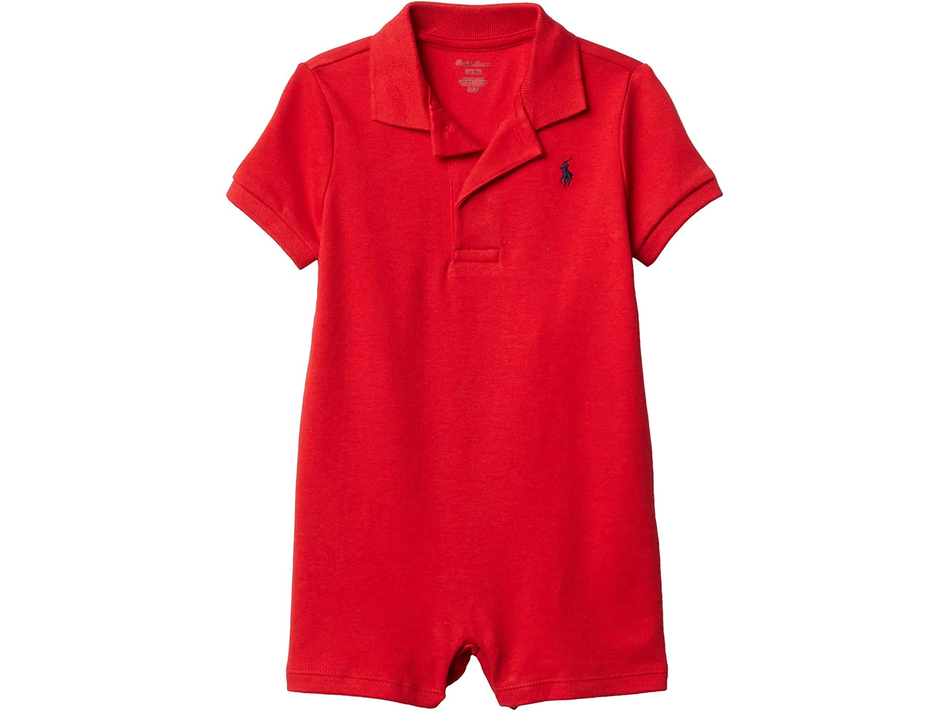 POLO RALPH LAUREN Baby Boys Cotton Interlock Polo Shortall (RL 2000 Red(4001)/Navy, 6 Months)