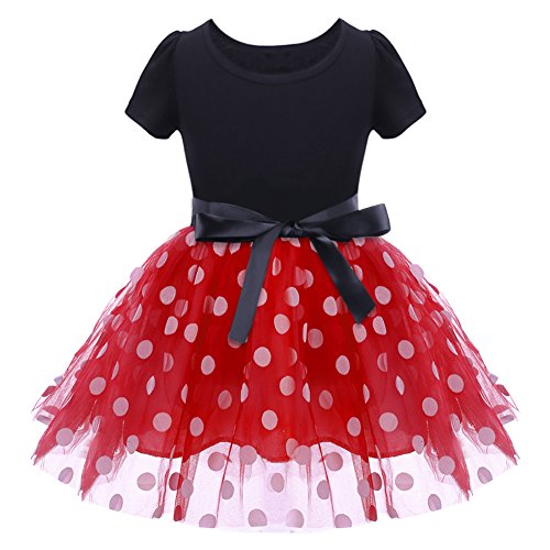 Baby Girls Polka Dots Tulle Spliced Ballet Dress with Bowknot Headband Birthday Party Princess Tutu Dress Red 2-3 Years