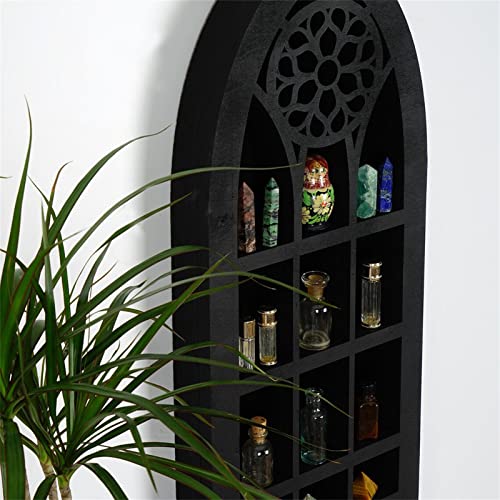 Floating Shelves Wall Mounted Gothic Boho Wall Hanging Decoration Black Creative Fairytale Essential Oil Shelf Old Church Window Crystal Wall Shelf for Living Room Bathroom Home