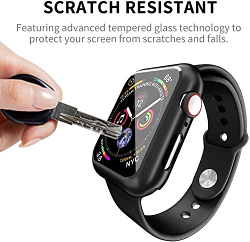 Smiling Case Compatible with Apple Watch SE 2023/Series 6/SE/Series 5/Series 4 40mm with Built in Tempered Glass Screen Protector,Overall Protective Hard PC Case Ultra-Thin Cover-Black