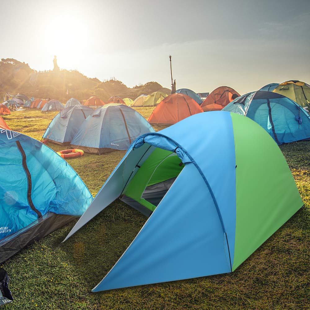 3-4 Person Camping Dome Tent for Hiking Mountaineering Outdoor with Carry Bag, Blue & Green