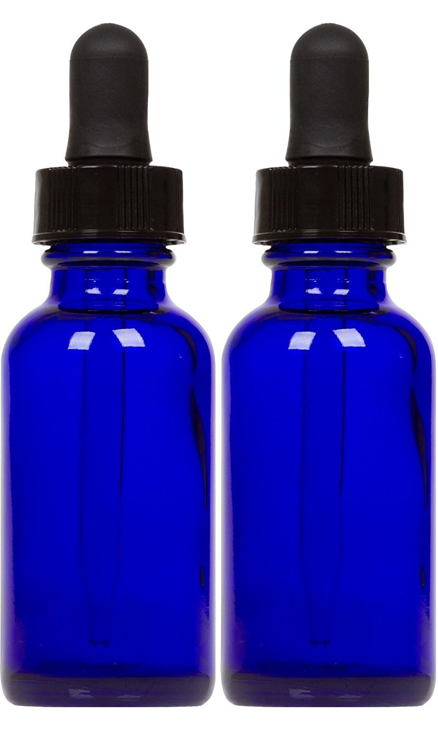 Manufacturer Direct Cobalt Glass Bottles with Eye Droppers (2 oz, 2 pk) For Essential Oils, Colognes & Perfumes, Blank Labels Included