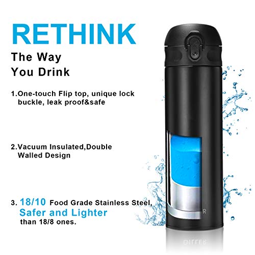 DILLER Vacuum Insulated Water Bottle,Stainless Steel Thermal Coffee Travel Mug BPA-Free Thermos FlaskĀ ,Keeps Cold 24H, Hot 12H,17 oz (blue)