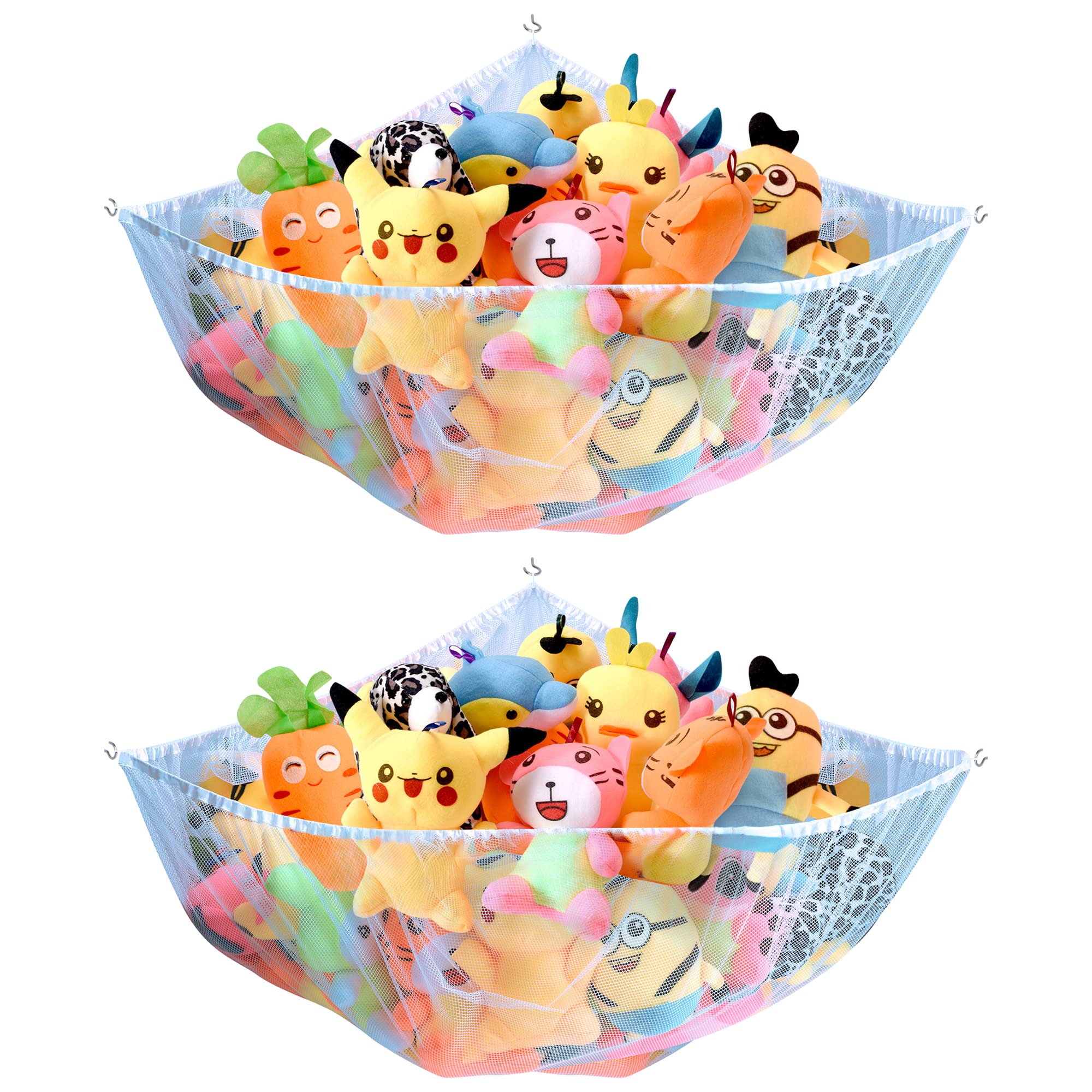 Stuffed Animal Hammock, 2 Pack, Nursery and Playroom Toy Storage Net Organizer for Plush Toys, Kids Bedroom Décor, Rip-Resistant Stuff Animals Holder with Hanging Hardware by Ziz Home