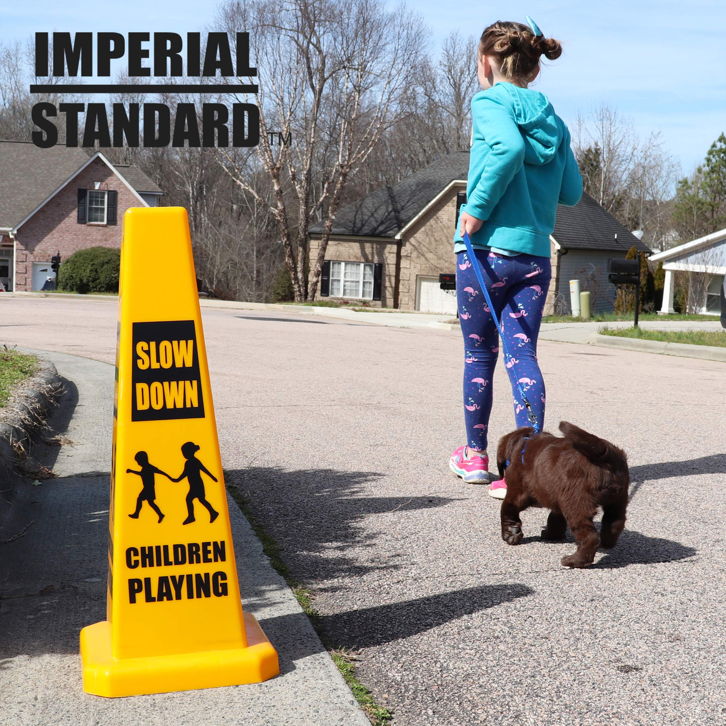 Imperial Standard Children Playing Cone (2 Pack) - Children at Play Sign - Four-Sided Slow Down Kids Cones - Child at Play Signs - Drive Slow/Kid Alert Sign