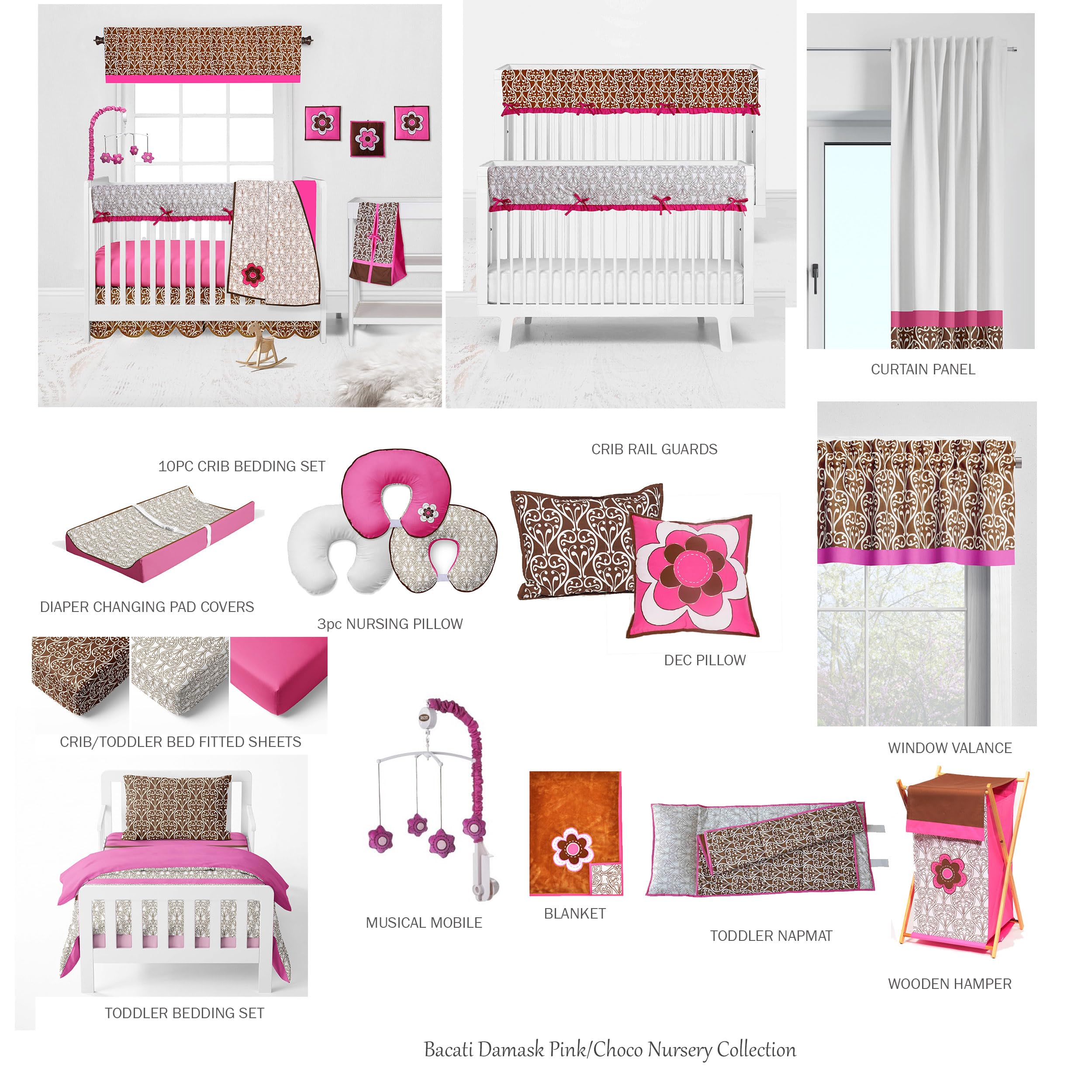 Bacati - Damask Brown/White Crib Fitted Sheet