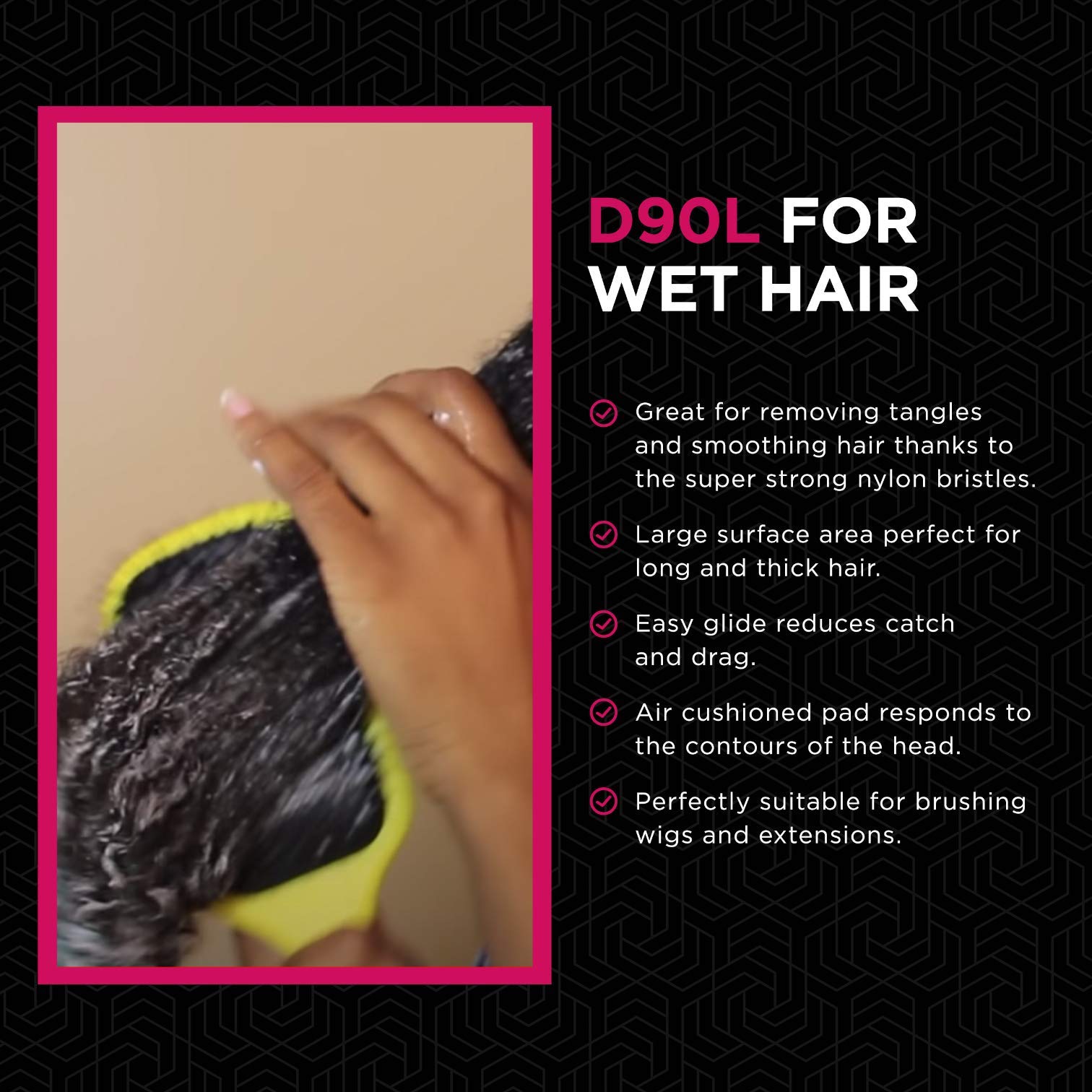 Denman Tangle Tamer Ultra (Pink) Detangling Paddle Brush For Curly Hair And Black Natural Hair - use with both Wet & Dry Hair, D90L