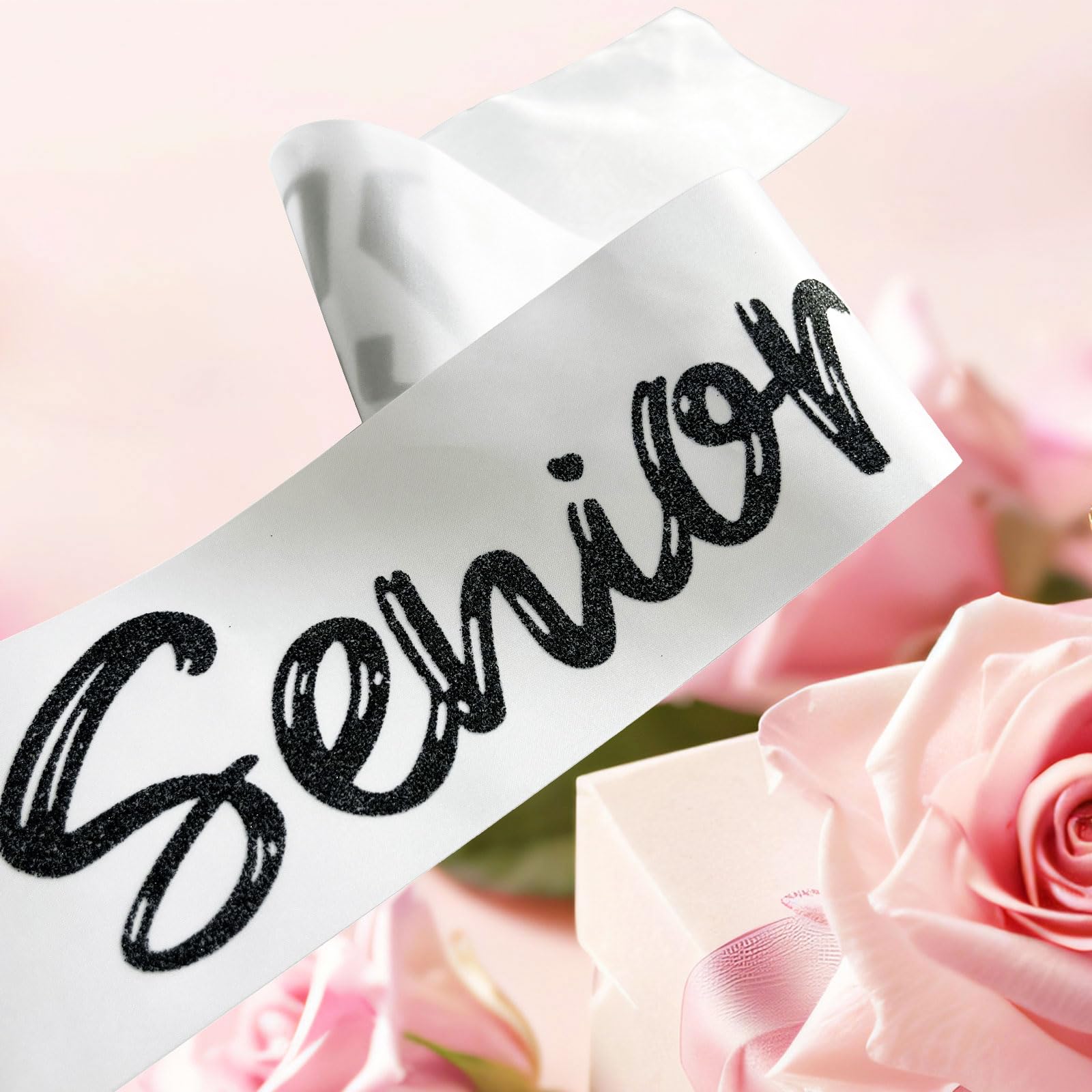 4Pcs White Senior Sash 2025 Satin with Black Glitter Letters - Senior Cheerleader 2025 Sash - 2025 Graduation Celebrations Sashes - Senior Cheer Sash - Class Competition Sashes - White Black