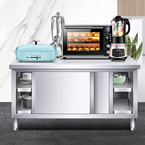 Business Hotel Kitchen Work Catering Table, Stainless Steel Table Commercial Work Prep Table with Adjustable Lower Galvanized Shelf Heavy Duty Table for Restaurant, Kitchen Rack (Size : 100x50x80cm)