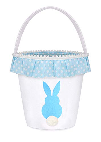 Viyorshop Easter Bunny Basket Bags, Easter Rabbit Hunt Canvas Basket Eggs Bags Bunny Tote Bag Bucket for Easter Eggs, Toys, Candy, Gifts (Blue)