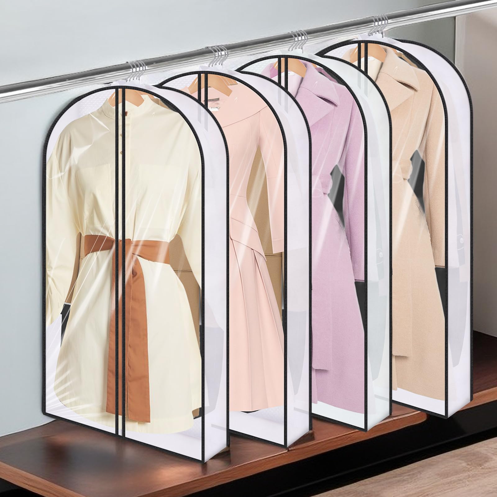 HAKACC 59" Garment Bags for Hanging Clothes, 4 Pack 4" Gusseted Garment Bags for Storage, Hanging Clothes Storage, Clothing Moving Bags