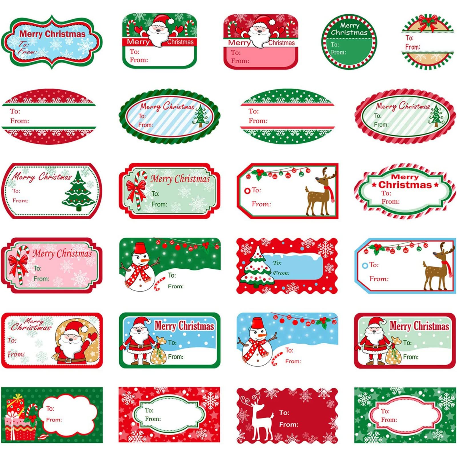 Jetec 102 Pcs Christmas Name Tags Self Adhesive Gift Tag Stickers Xmas Presents Labels with Santa Claus Snowmen Xmas Tree Deer for Festival Christmas Birthday Wedding Presents Gift