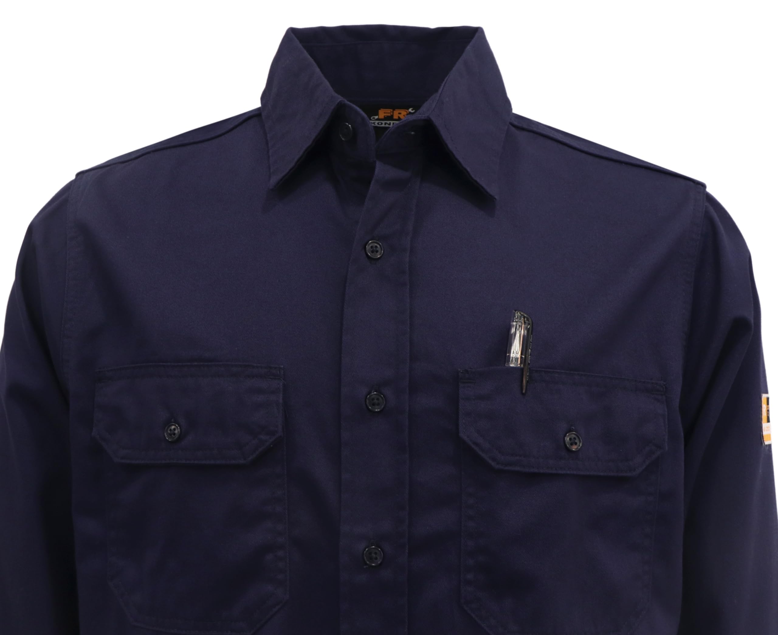 KONRECO FR Shirts for Men Long Sleeve Button Down Flame Resistant HRC2 Men's Welding Shirts Navy- Size XL