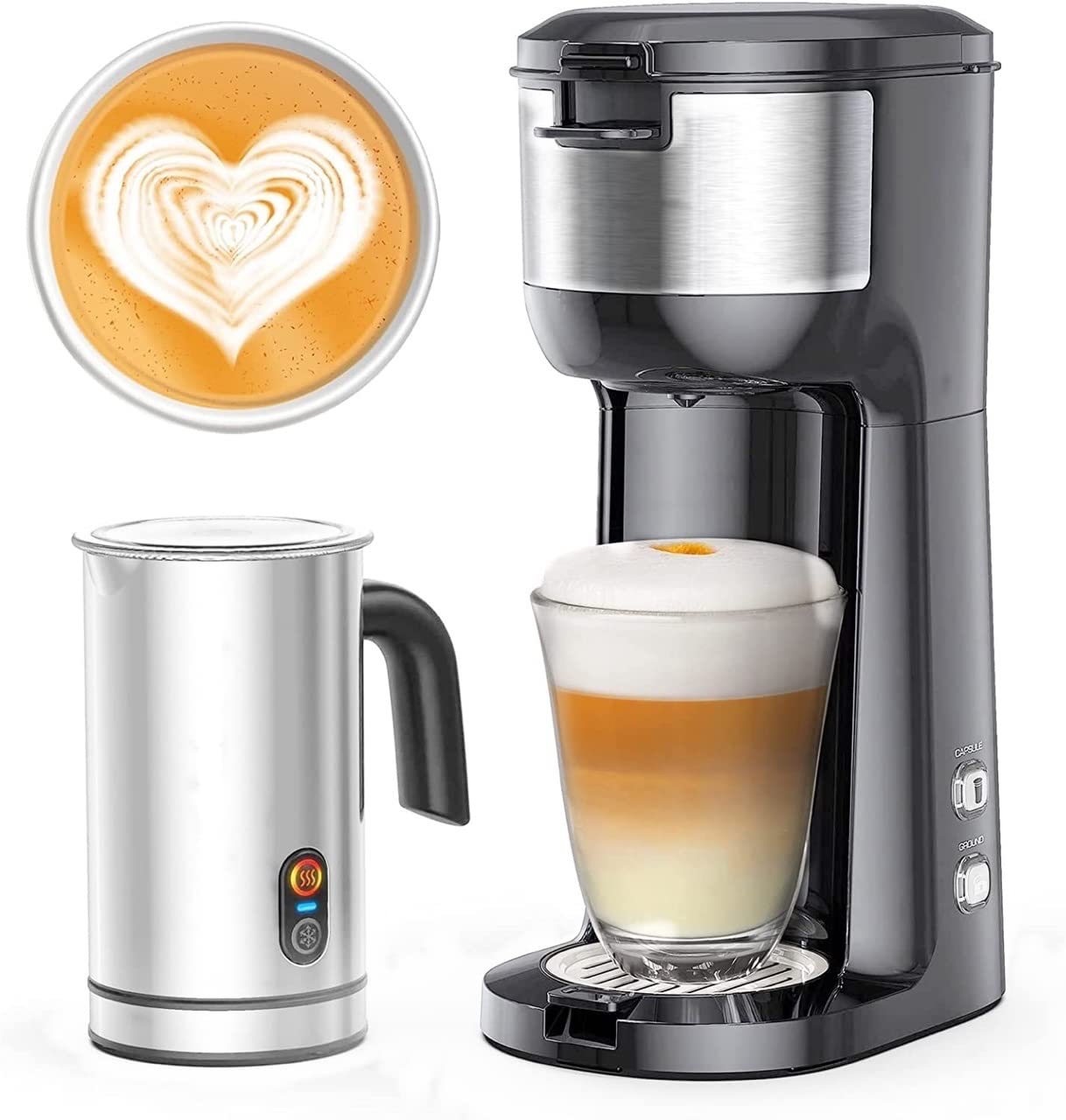 boly Coffee Maker with Milk Frother, Grey…