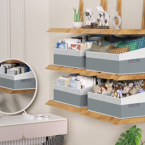 DIMJ Trapezoid Storage Bins, 3 Packs Closet Baskets, Foldable Fabric Baskets for Clothes, Baby Toiletry, Toys, Towel, DVD, Book Gray and White