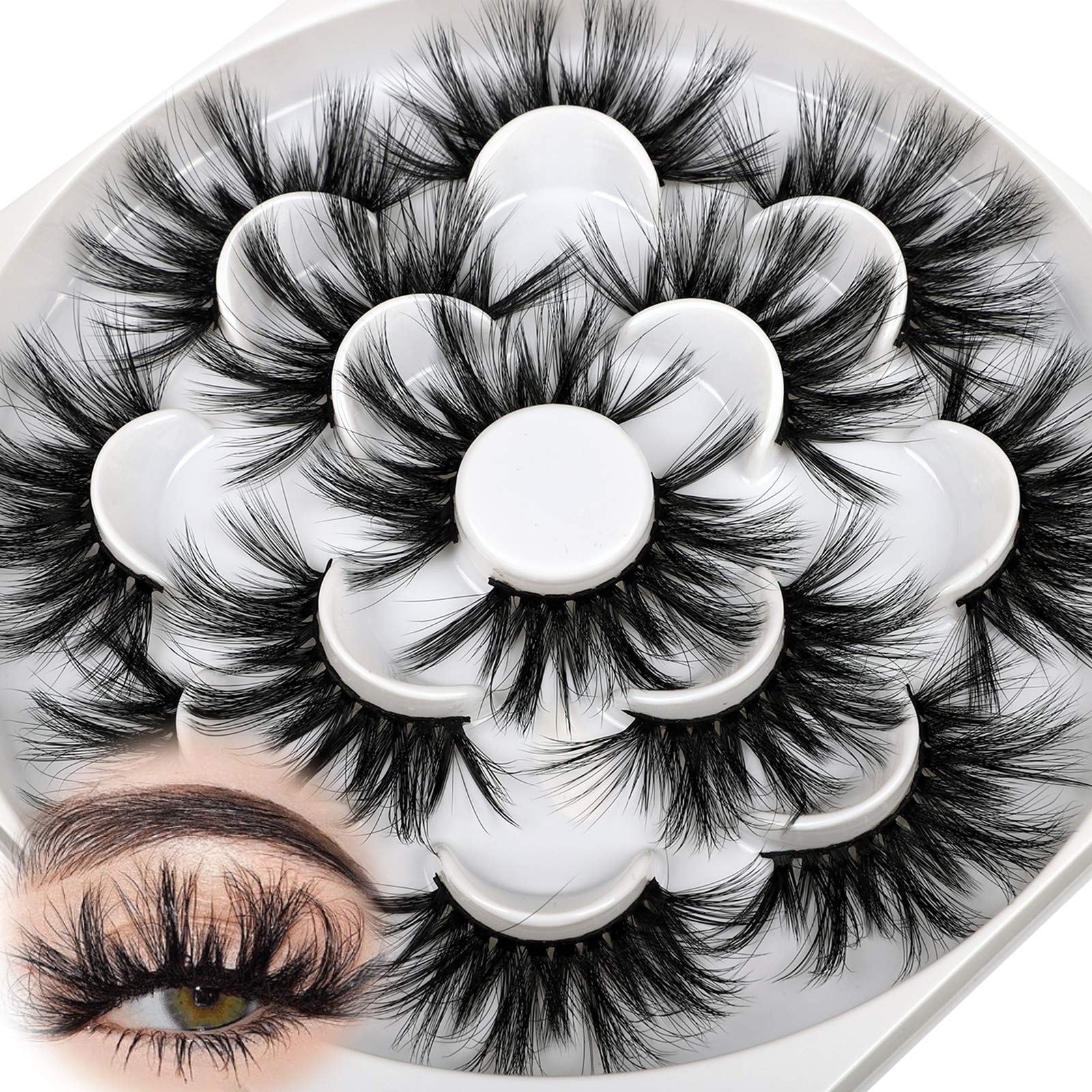 25mm Dramatic Mink Eyelashes 3D Fluffy Dramatic Long Lashes Full High Volume Crossed Fake Lashes Pack Soft Reusable 7 Pairs False Eyelashes by HeyAlice