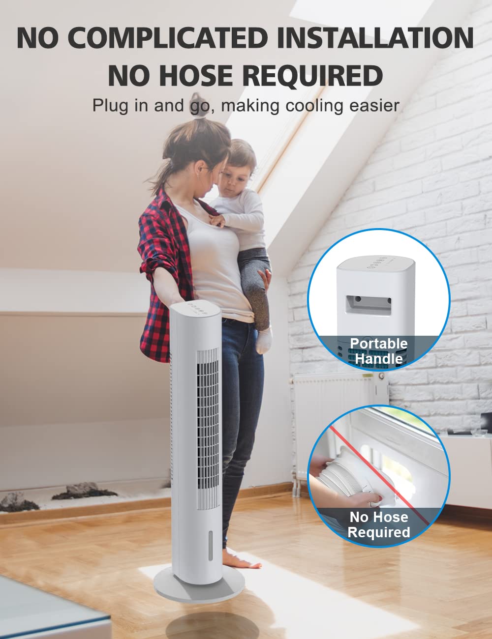 3-In-1 Evaporative Air Cooler,1S Cooling Tower Fan w/Remote Control & 65dB, Portable Air Cooler w/Cooling Mode, Evaporative Cooler w/60° Oscillation, Personal Cooling Fan for Home Office, 4 Ice Packs