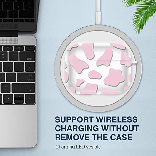 AirPods Pro Case Cover - Valkit Cute Milk Cow Pattern Soft TPU Protective Case Skin Portable & Shockproof Men Women Girls with Keychain for Apple Airpods Pro Charging Case (Hollow Pink Cow Pattern)
