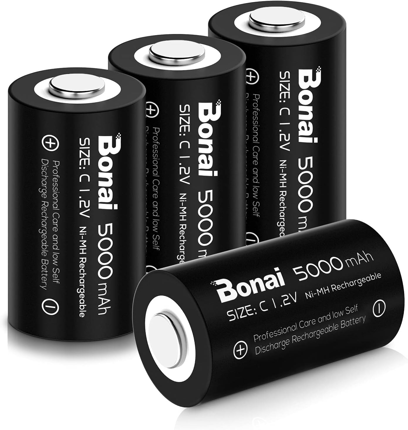 BONAI Rechargeable C Batteries, C Cells 5000mAh 1.2V Ni-MH High Capacity C Size Battery (4 Pack)