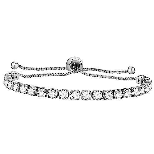 Adjustable Tennis Bracelet for Women Cubic Zirconia Wedding Bridal Bracelet Silver Gold Dainty Bracelet Jewelry Gift for Girlfriends Bridesmaids Mom Sister