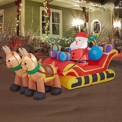 9FT Christmas Inflatable Outdoor Decoration - Santa on Sleigh with 2 Reindeer Blow up Lighted for Decor Indoor/Outdoor Decorations Yard, Patio, Garden