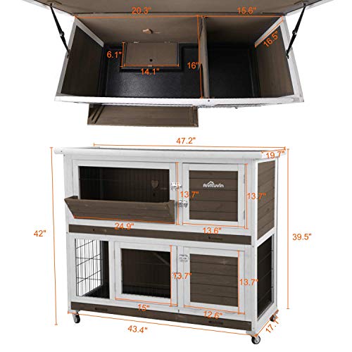 Rabbit Hutch Bunny Cage Indoor Outdoor Guinea Pig Cage with Deep No Leakage Pull Out Tray,2 Story