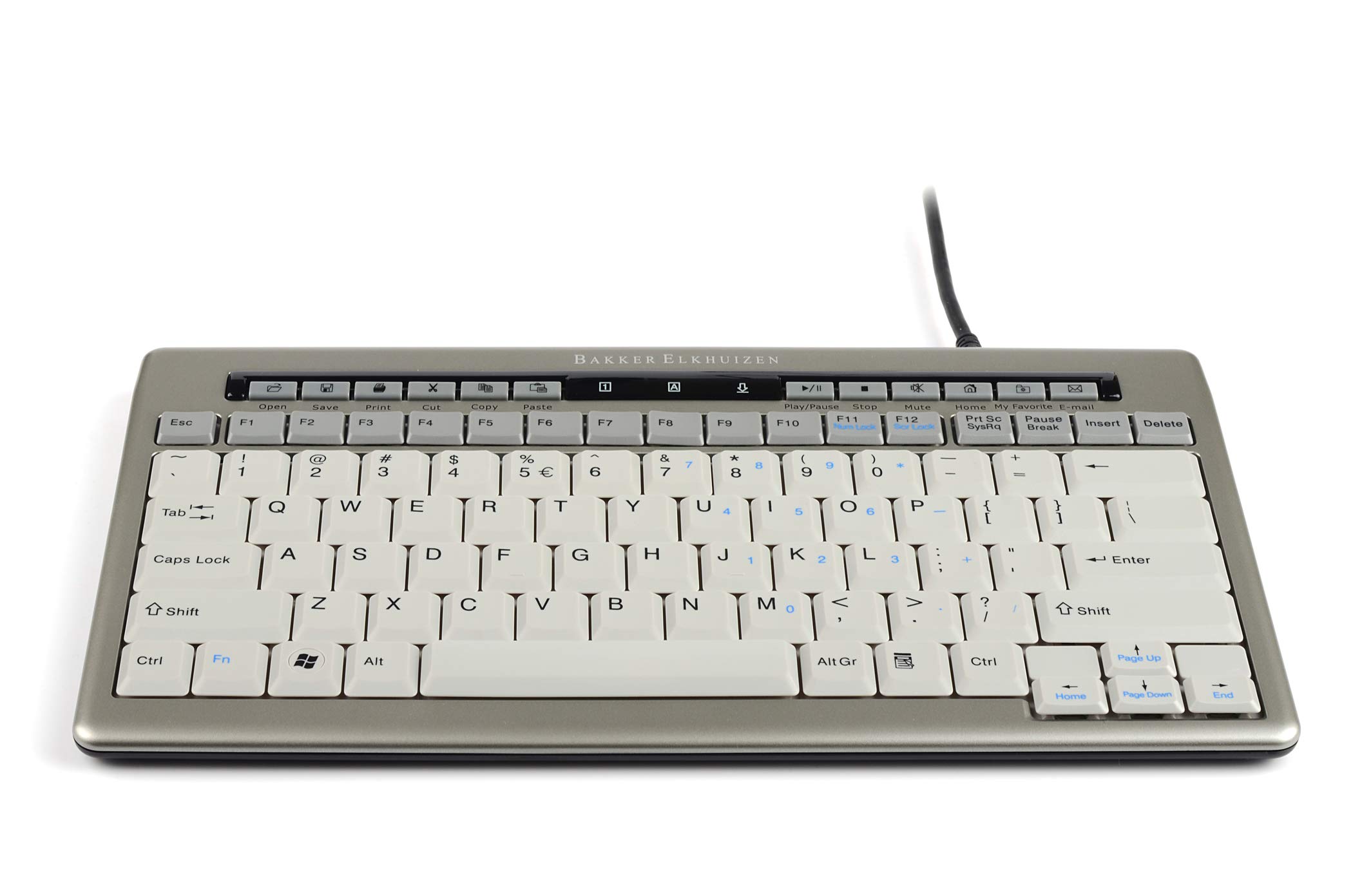 BakkerElkhuizen S-Board 840 Keyboard Ergonomic Compact, Lightweight for use with Laptop and Desktop PCs., an Integrated Numeric pad, a Larger Enter Key, and Two USB Ports.
