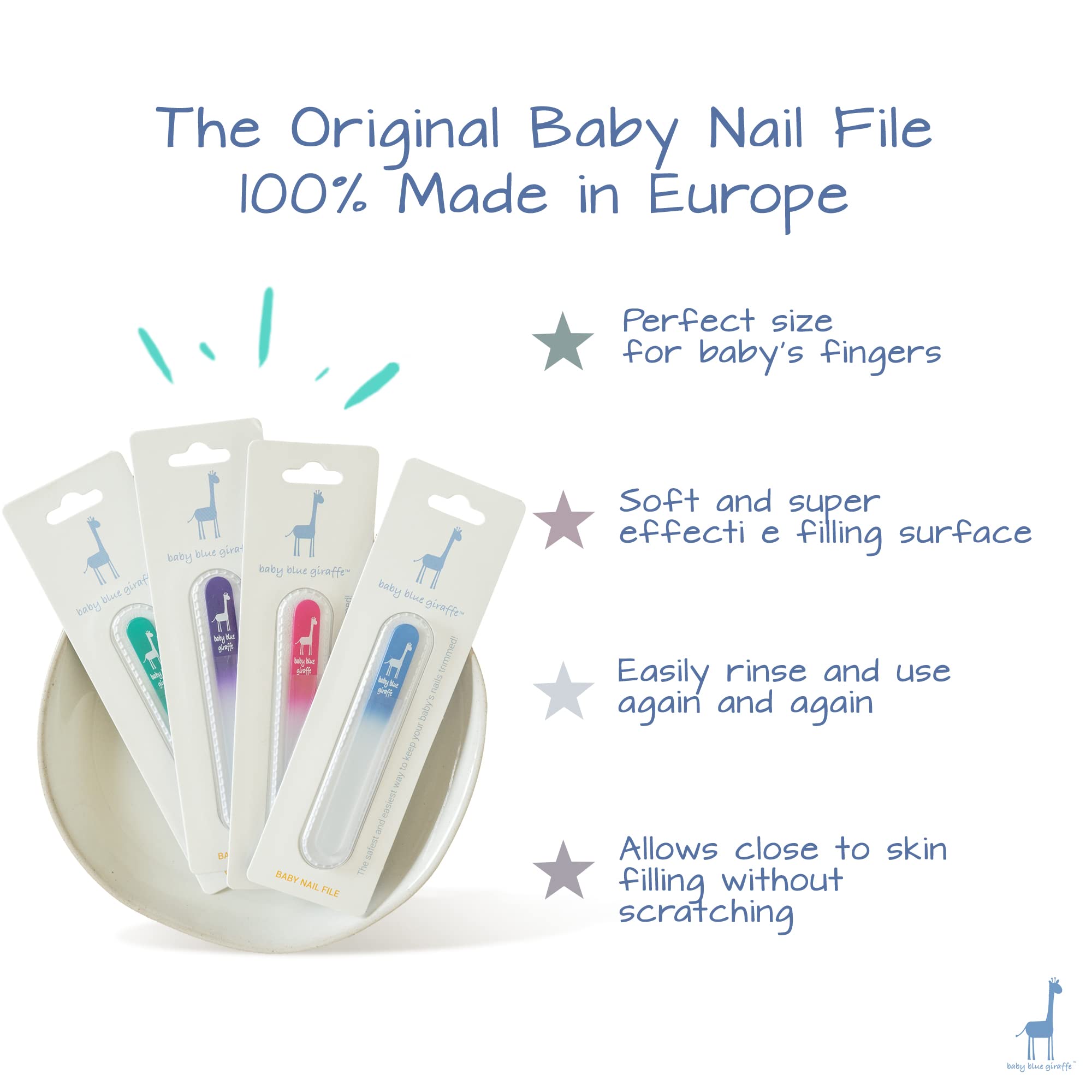 Baby Nail File, Safe Alternative for Nail Clippers, Must-Have Baby Essentials, Ideal Gift for Any Occasion Including Baby Shower, Blue - Baby Blue Giraffe