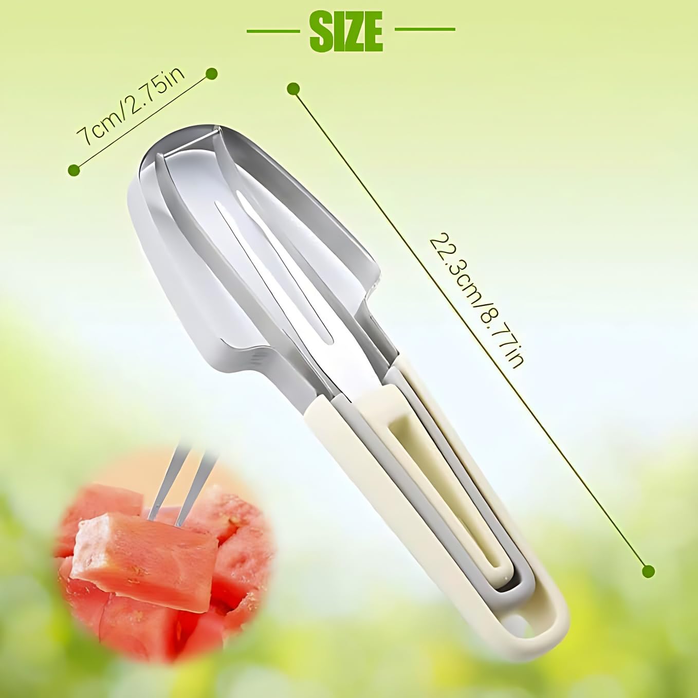 3-in-1 Watermelon Fork Slicer Cutter,Watermelon Cutter Slicer Tool,Stainless Steel Watermelon Windmill Cutter,Melon Cutter Knife Portability Fruit Fork for Kitchen, picnicking (Green)