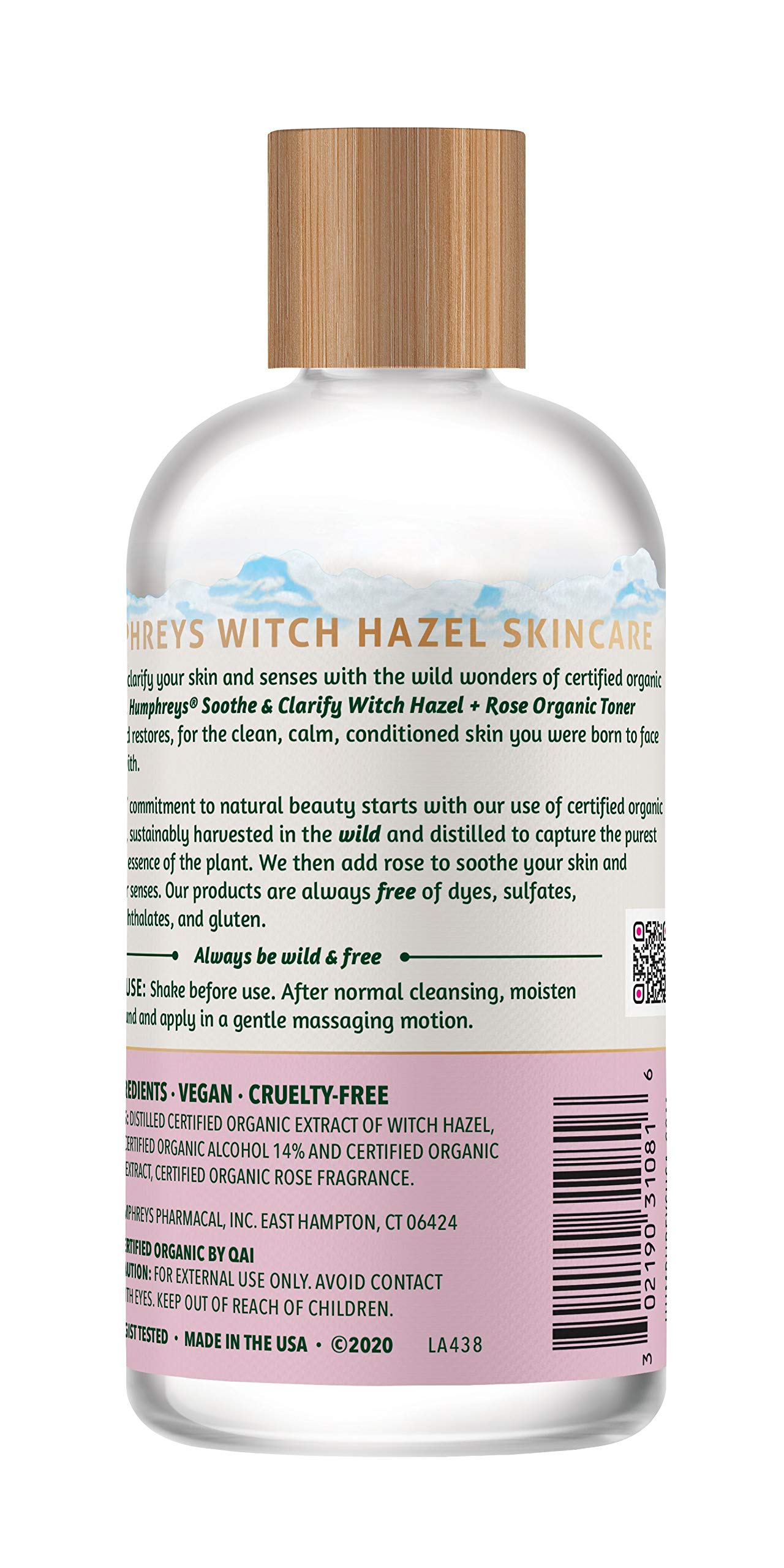 Humphreys Clarify + Soothe Witch Hazel with Rose Organic Toner, Clear, 8 Oz ( Pack of 1)