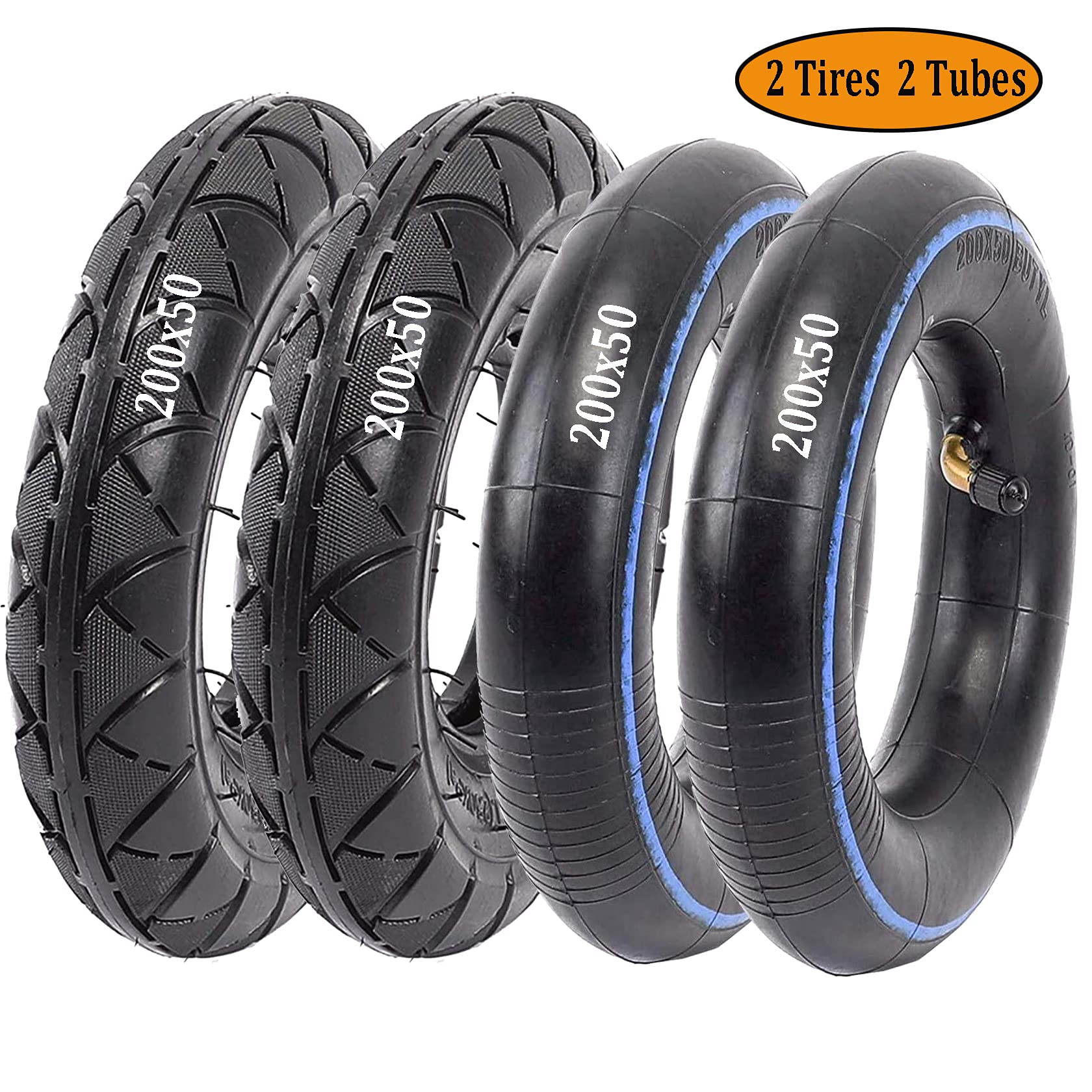 2pcs 200X50 (8x2) Tire & Inner Tube Set Replacement for Electric Scooter Razor E100, E150, E200, Power Core E100, Dune Buggy, ePunk, Crazy Cart, PowerRider 360, eSpark